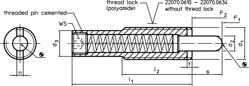 HALDER Federnde Druckstücke / Aussengewinde / Innensechskantantrieb / lange Ausführung / 22060 ...